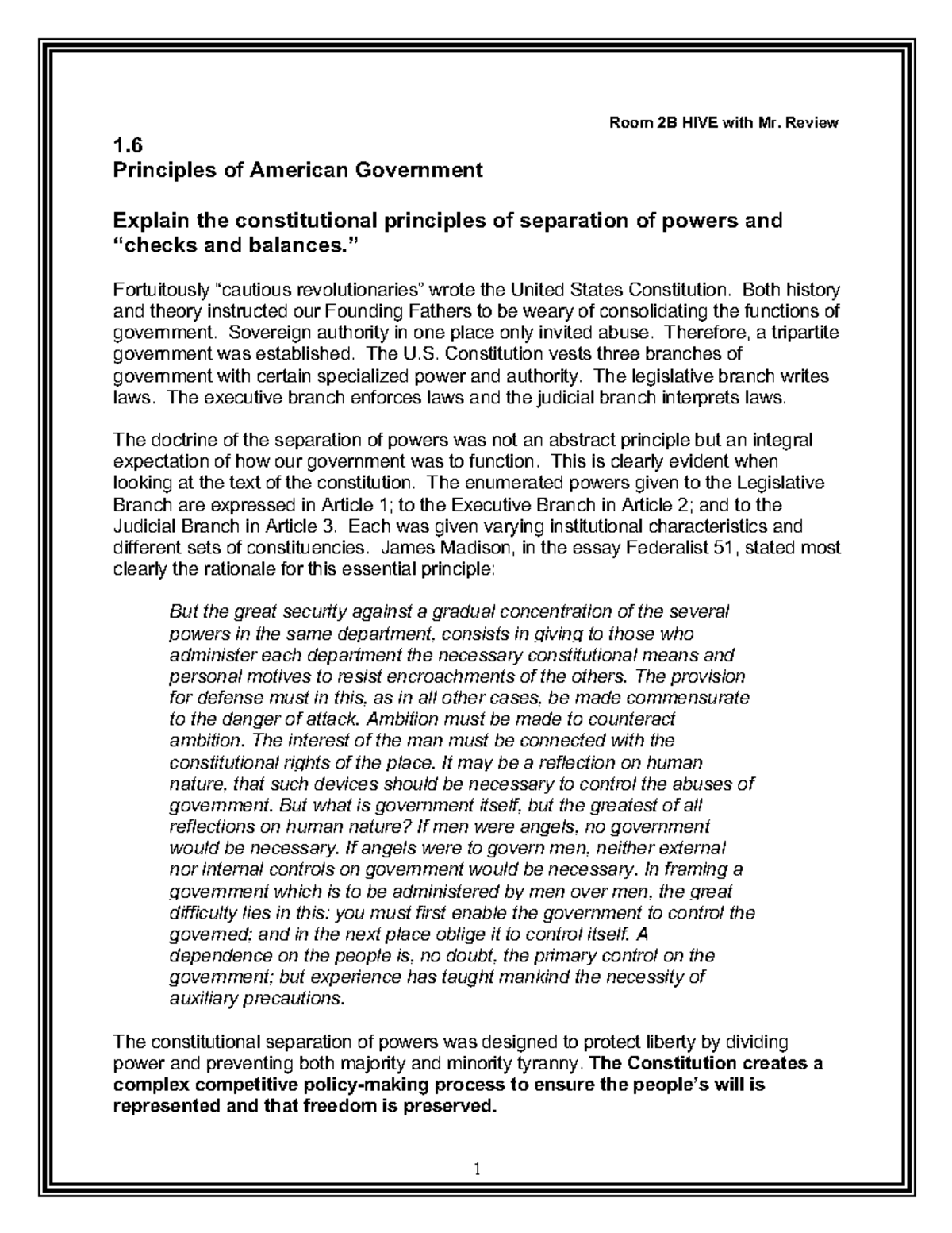 Text1 - Notes for each section - Room 2B HIVE with Mr. Review 1 ...