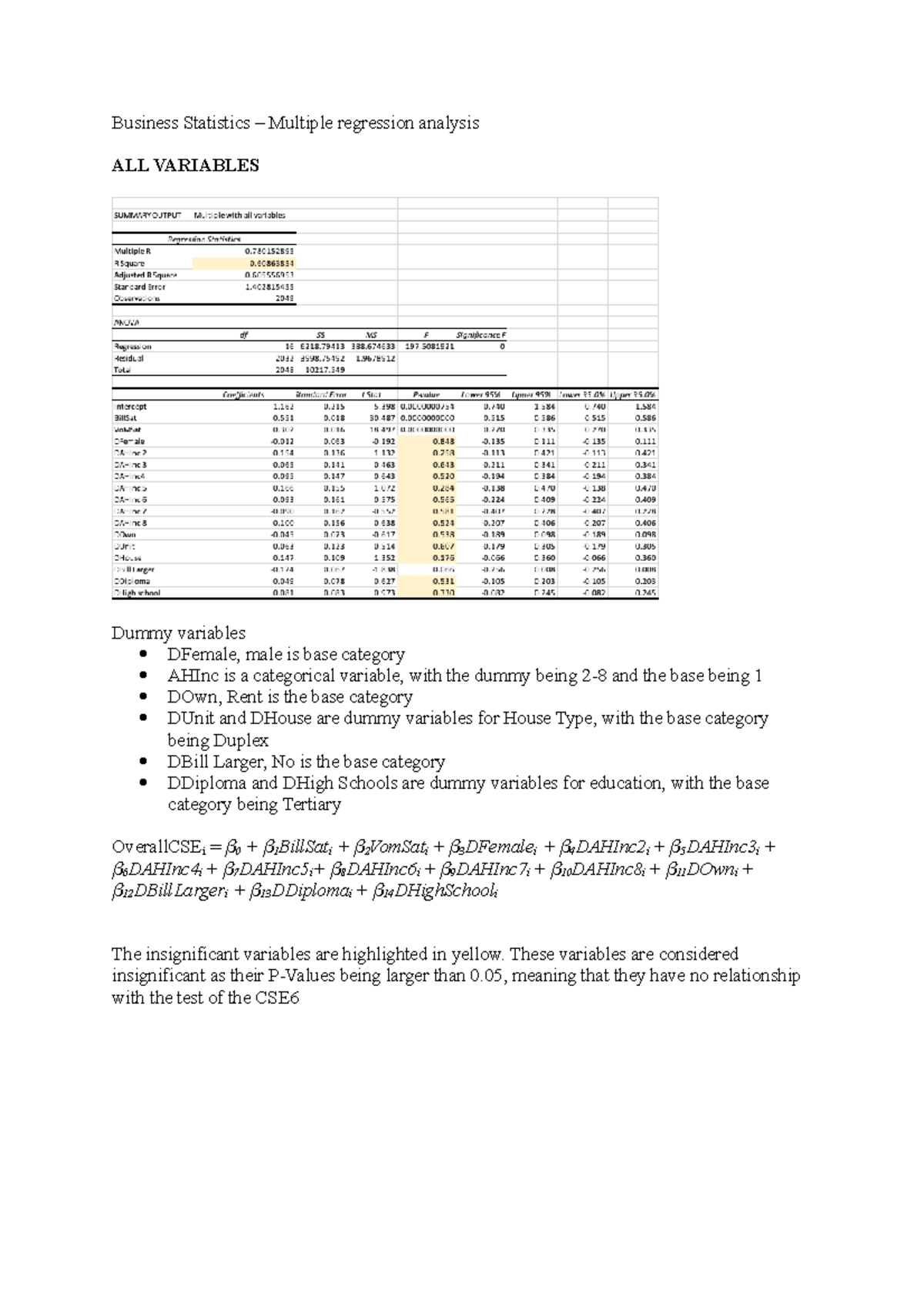 Business Statistics - Tutorial work - Business Statistics – Multiple ...