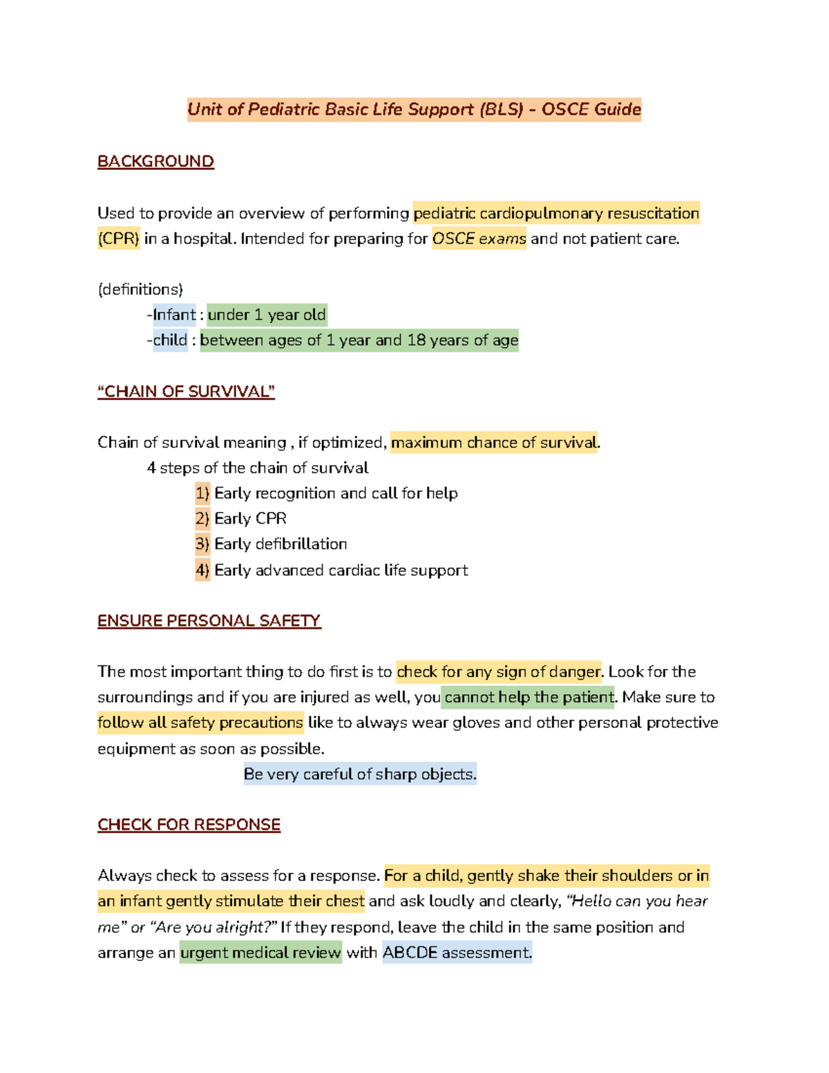 Unit of Pediatric Basic Life Support (BLS) - OSCE Guide - Unit of ...