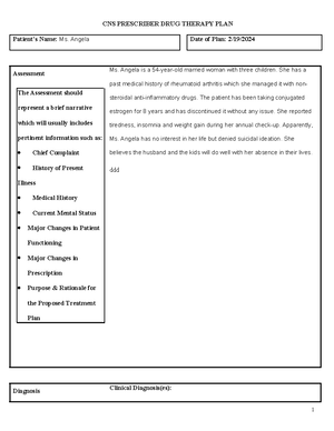 Case Study Pharmacotherapy Care Plan with Medication Profile and ...