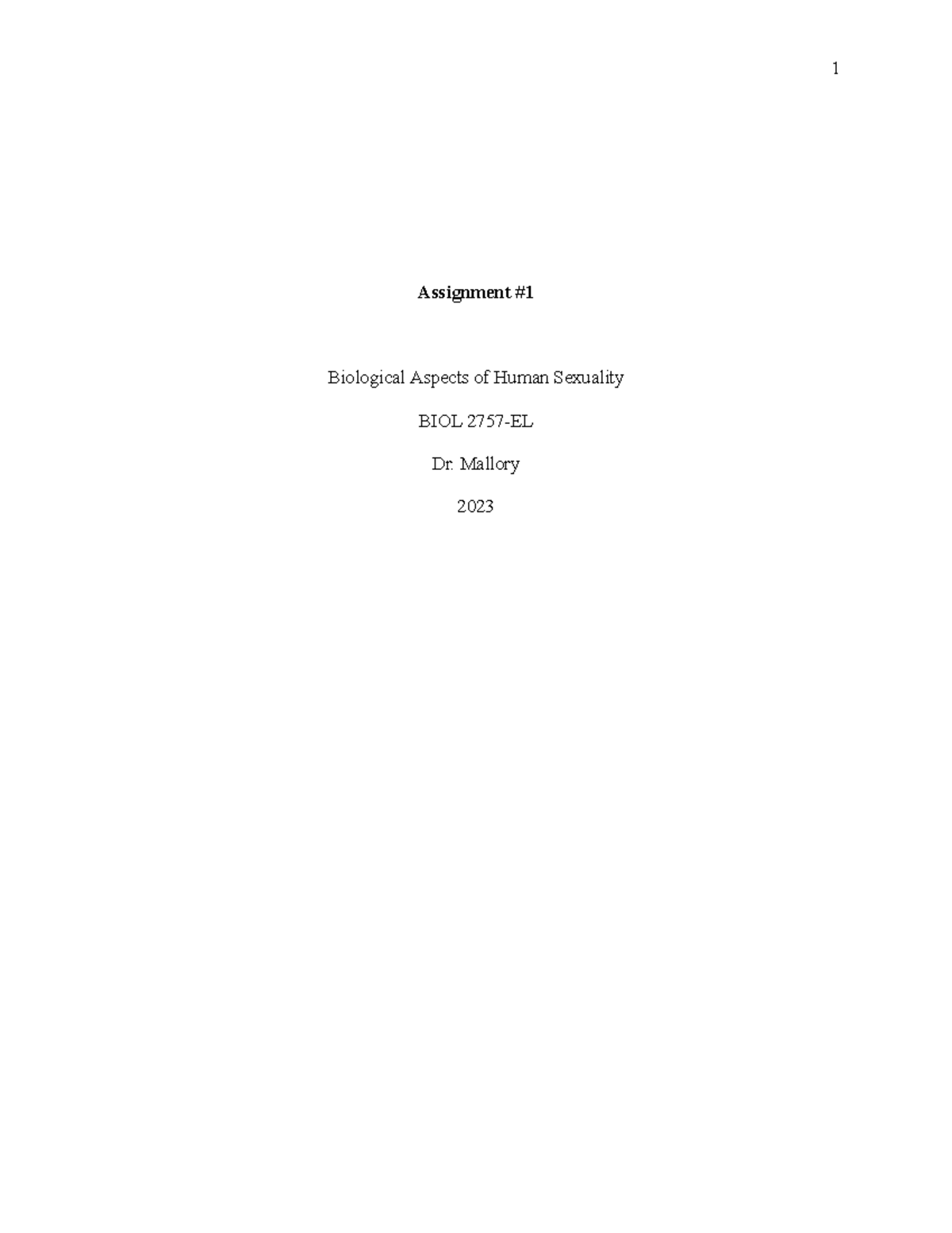 Biol 2757 Assignment 1 Assignment Biological Aspects Of Human