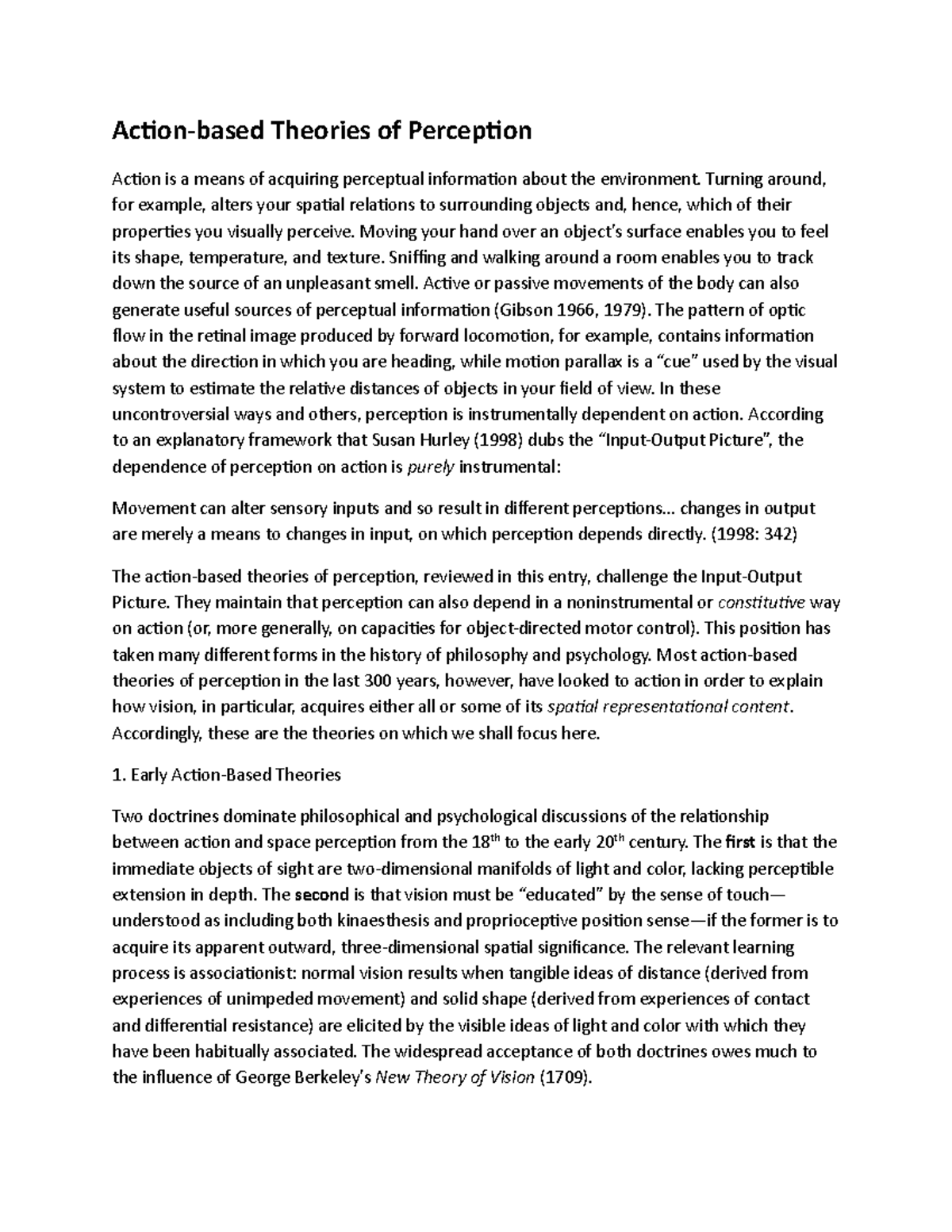 Lecture in Action-based Theories of Perception - Action-based Theories ...