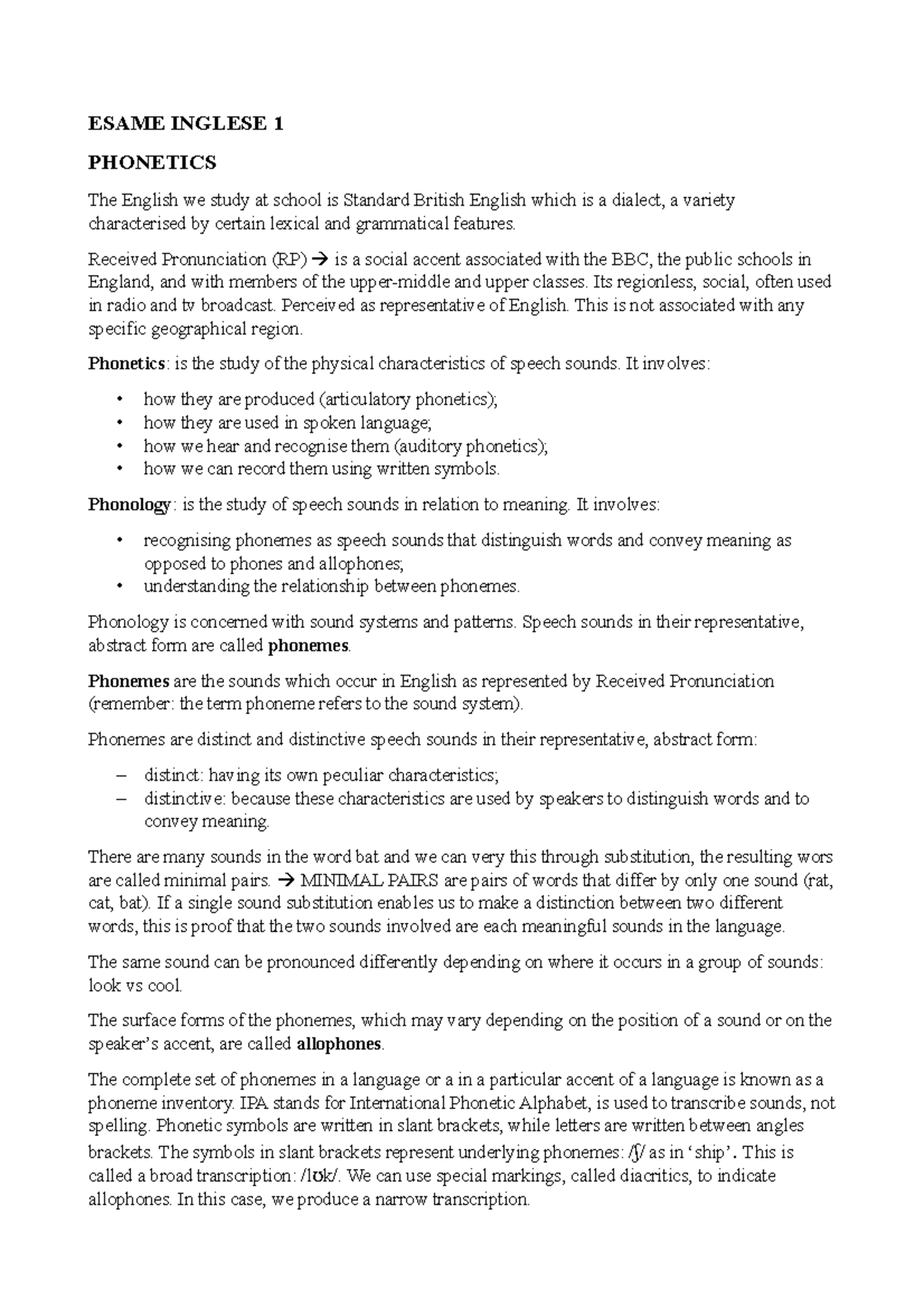 UNIT 1 english phonetics - ESAME INGLESE 1 PHONETICS The English we ...