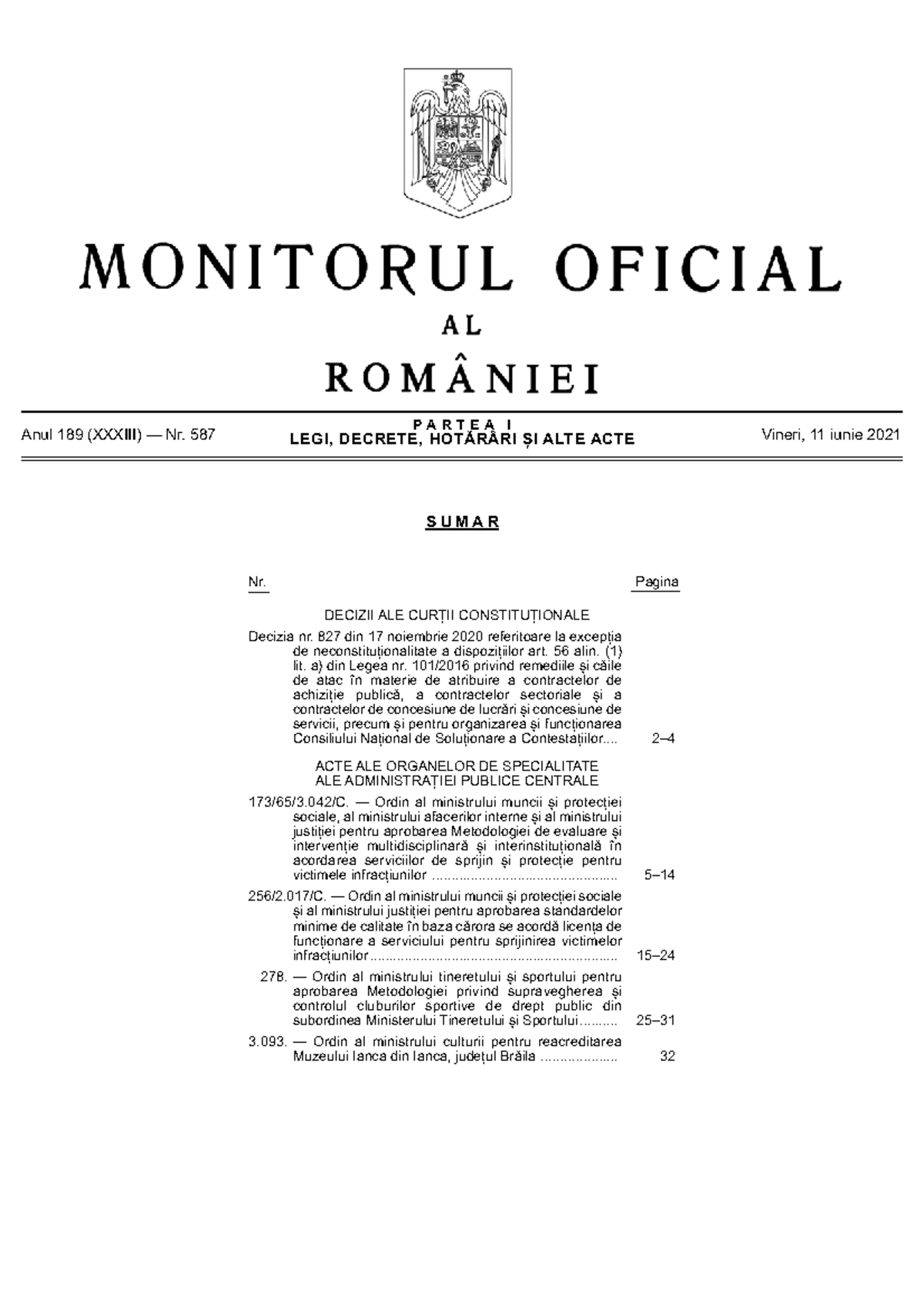 Monitorul Oficial Partea I nr. 587 - P A R T E A I Anul 189 (XXXIII ...