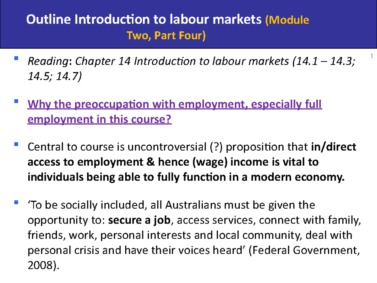 M2 Part Four Intro To Labour Markets - Outline Introduction to labour ...