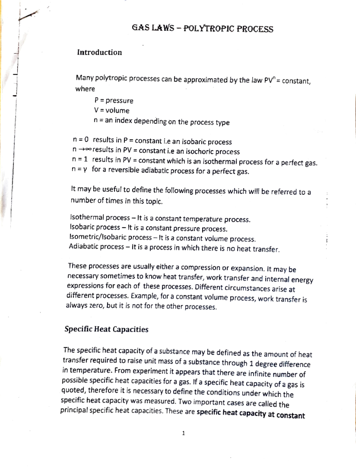 Thermo 2 chapter 3 (Notes) - GAS LAWS - POLYTROPIC PROCESS Introduction ...