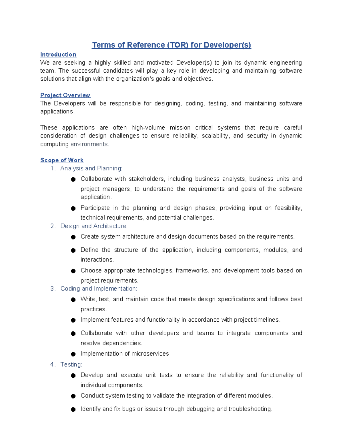 TOR - Back End & Front End Developers 1 - Terms of Reference (TOR) for ...
