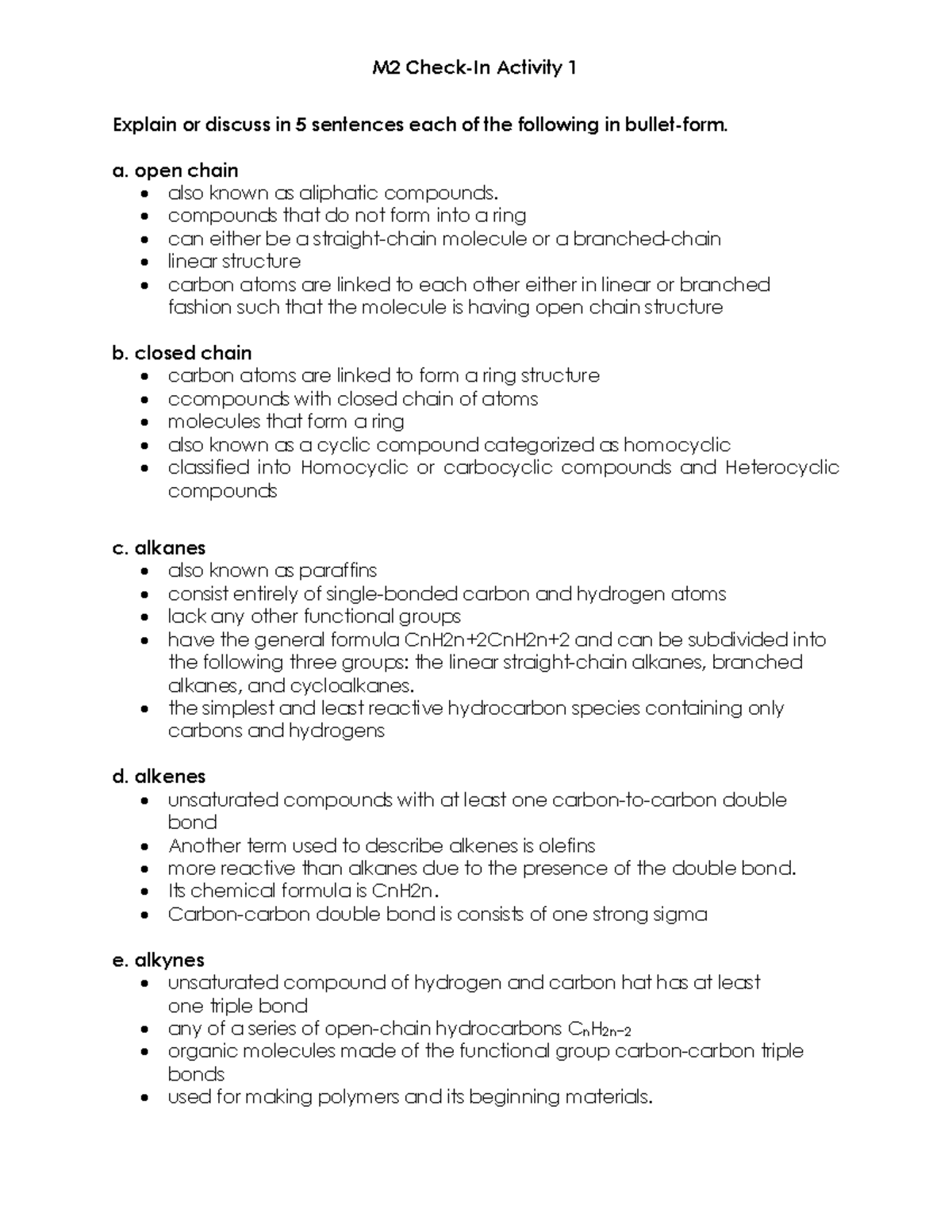Lec M2 Check-In Activity 1 - M2 Check-In Activity 1 Explain or discuss in 5 sentences each of ...