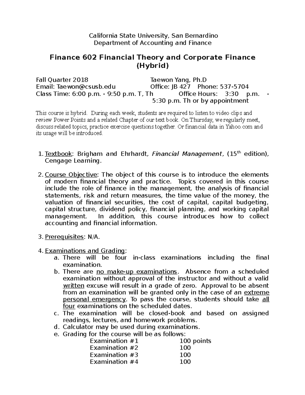 Finance syllabus - California State University, San Bernardino ...