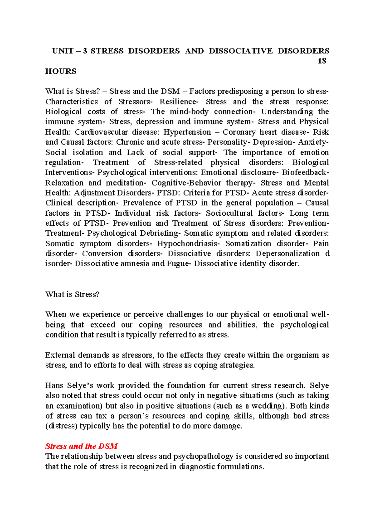 AP I Notes UNIT 3 - UNIT – 3 STRESS DISORDERS AND DISSOCIATIVE ...