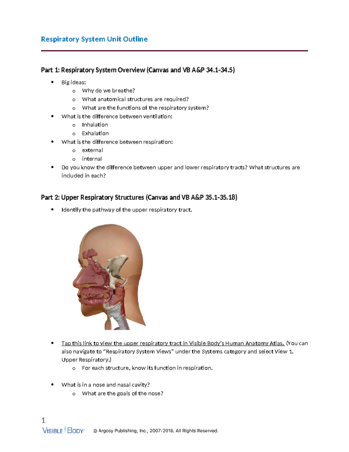 Respiratory System Unit Outline - 1-34) Big ideas: o Why do we breathe ...