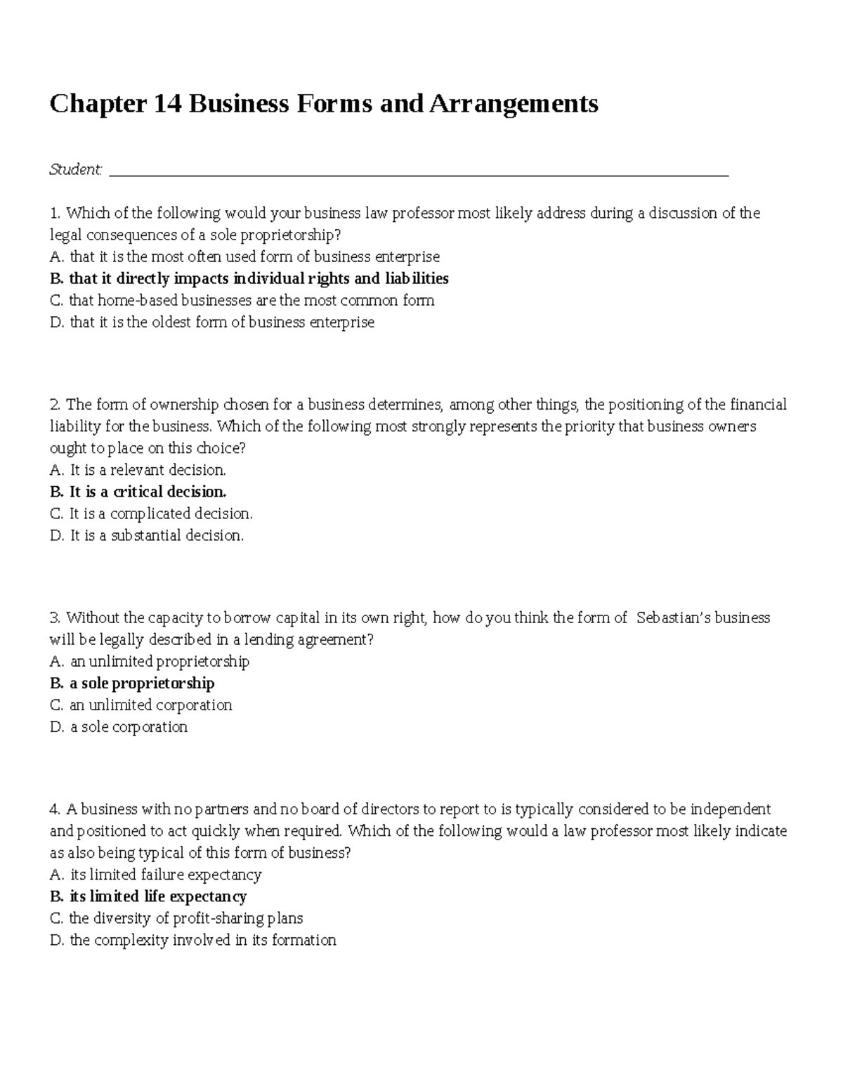 Rtf - Business law quiz questions and answers - Chapter 14 Business ...