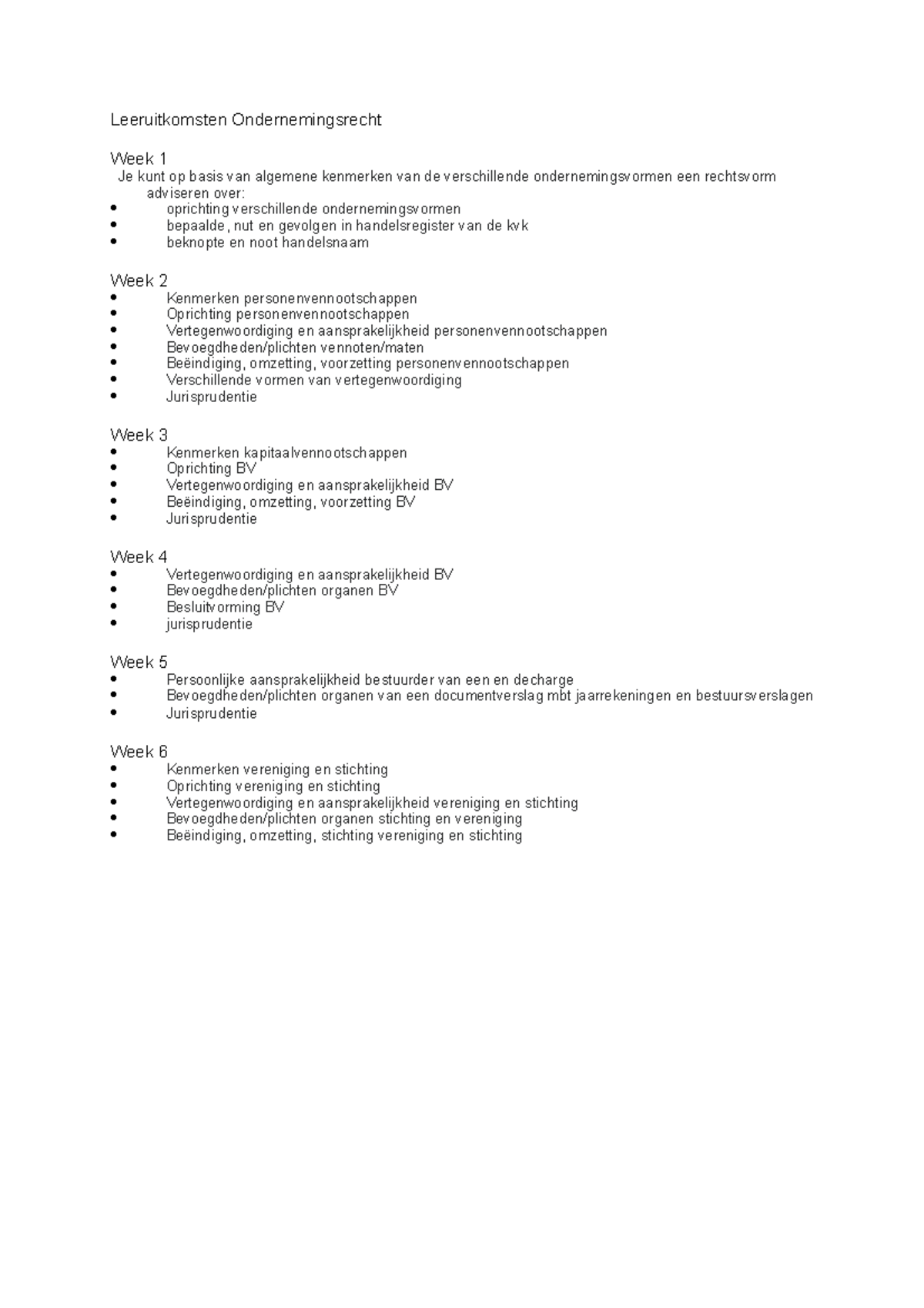 Leeruitkomsten Ondernemingsrecht - Studeersnel