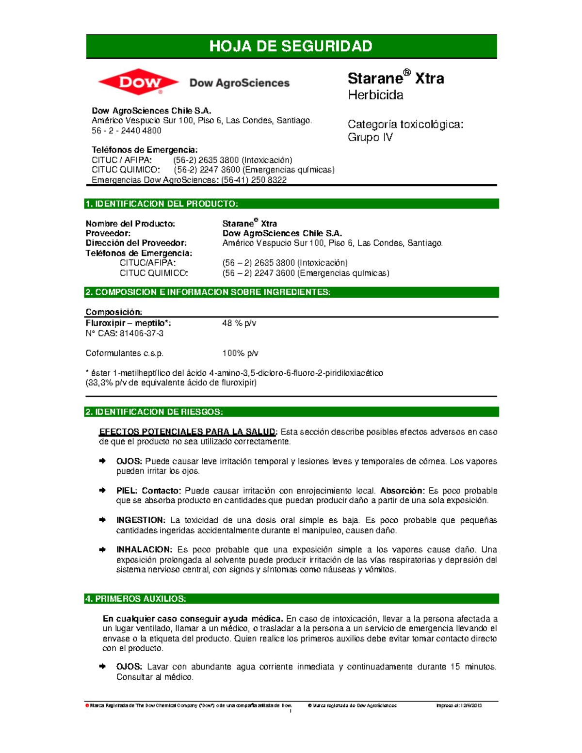 Satarane XTRA - HDS Starane Xtra - Starane ® Xtra Herbicida Categoría ...