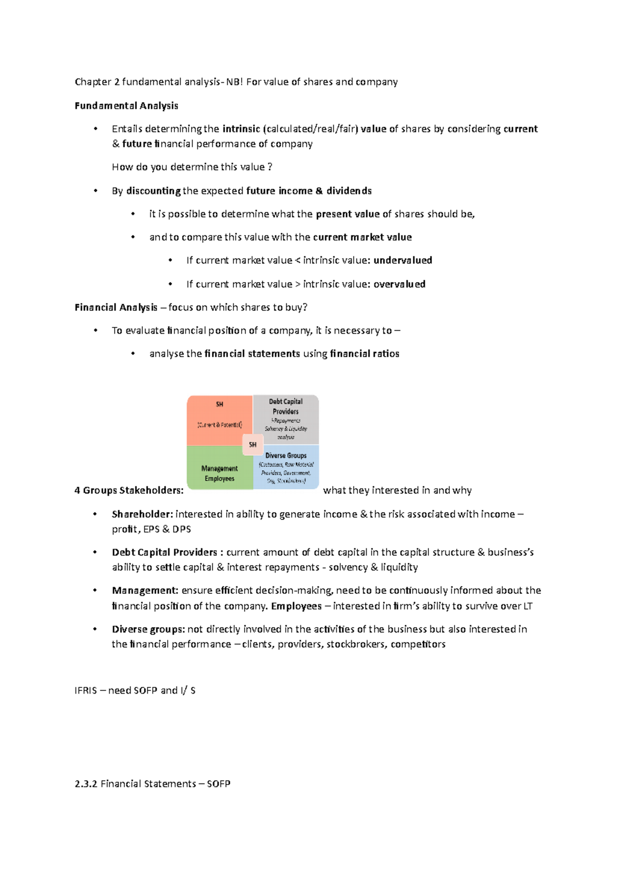 Chapter 2 - Chapter 2 fundamental analysis- NB! For value of shares and ...