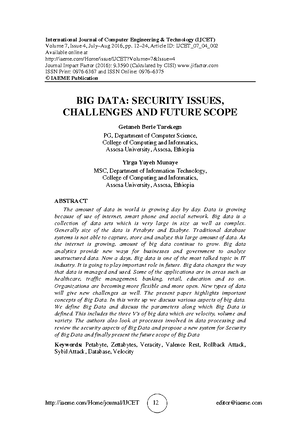 402101102 BDI600D Assignment 2 - QUESTION ONE (25 MARKS) 1 Define what is a Big data and what is ...