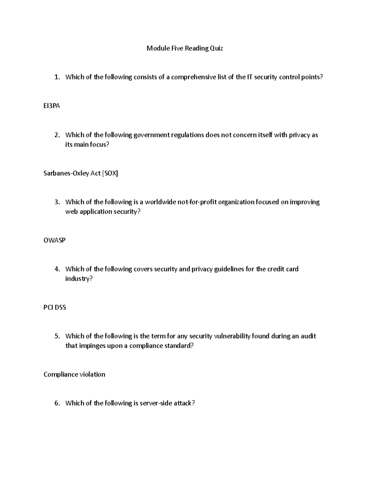 CYB 240 Reading Quiz Five - Module Five Reading Quiz Which of the ...