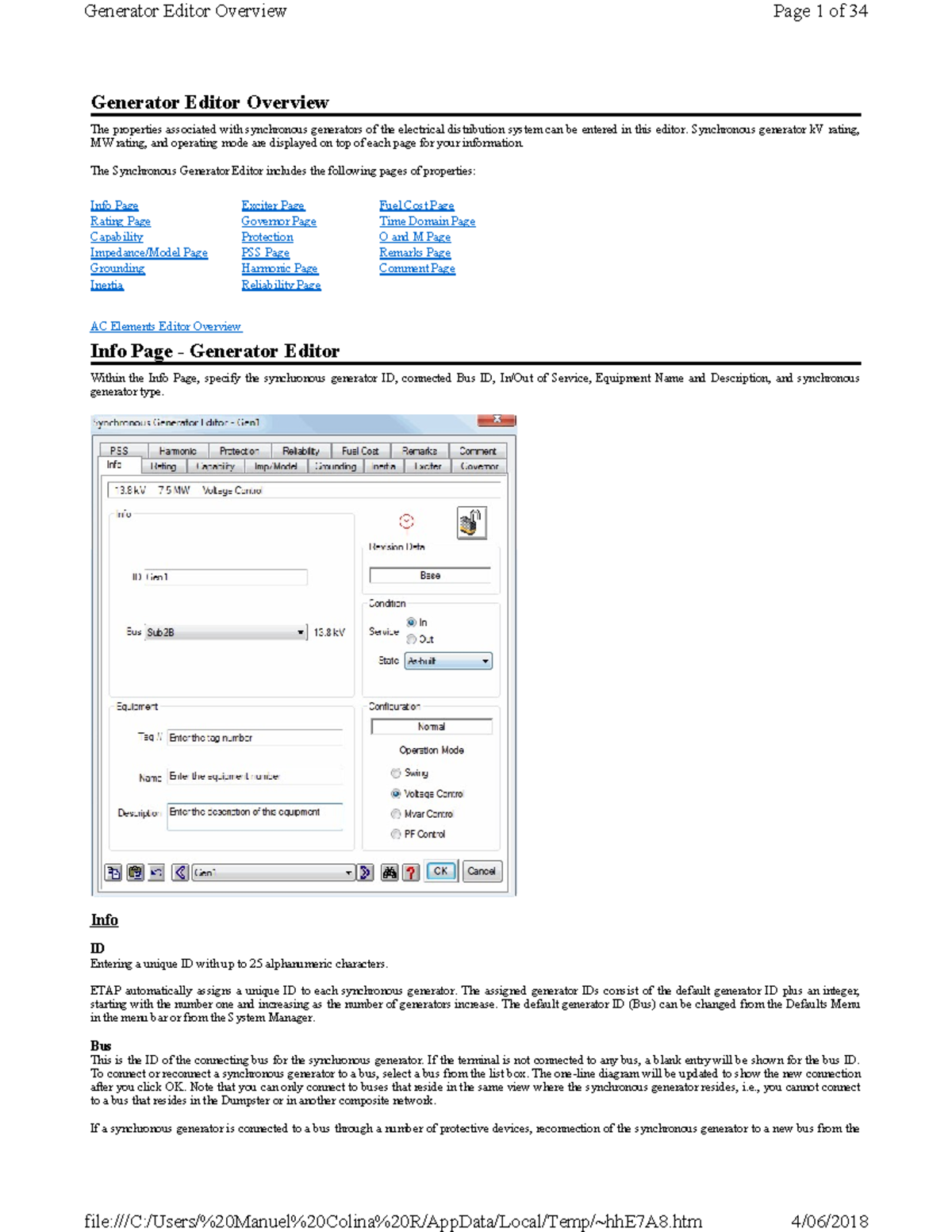 analisis de cortocircuito - Generator Editor Overview The properties ...