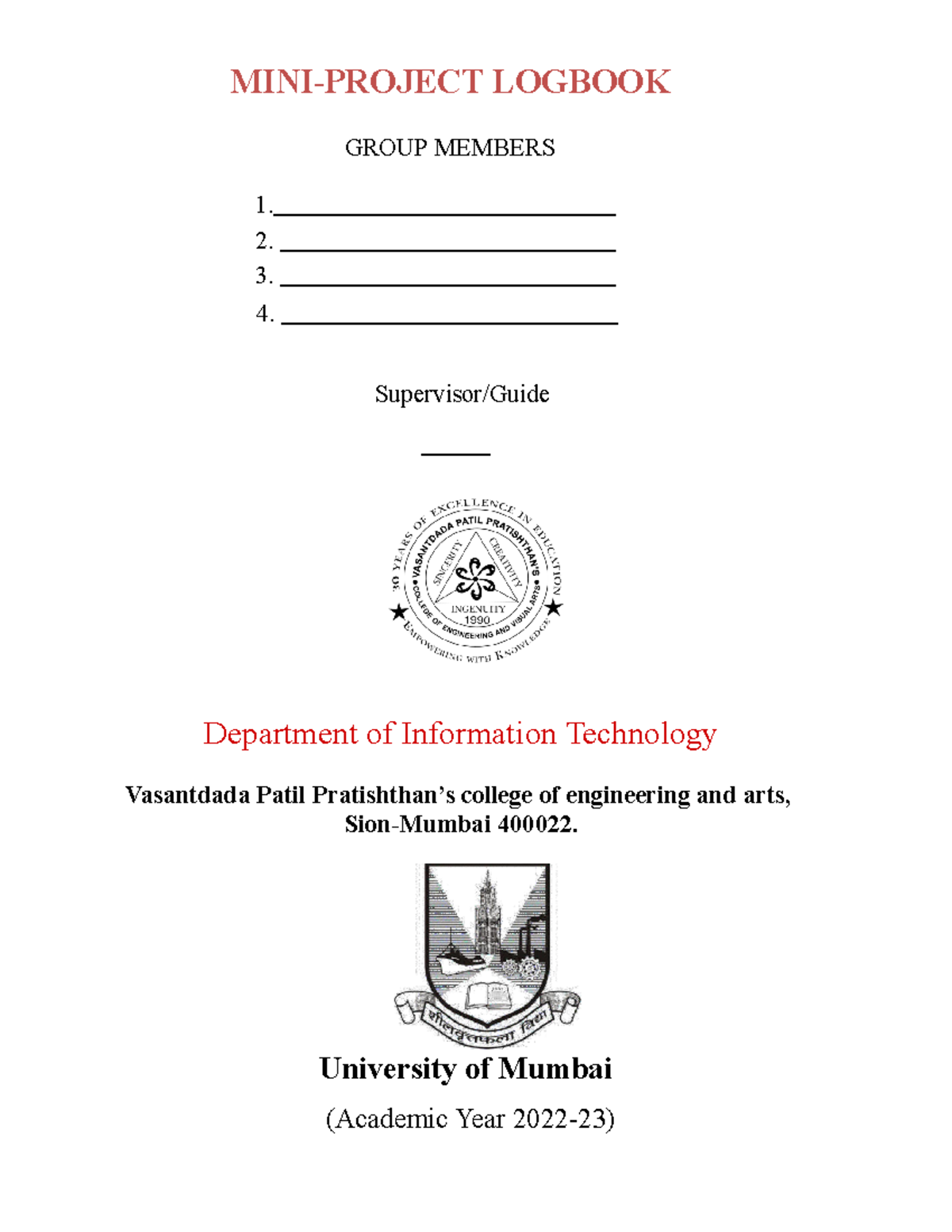 Logbook Mini projec Group 15 (1) - MINI-PROJECT LOGBOOK GROUP MEMBERS 1 ...