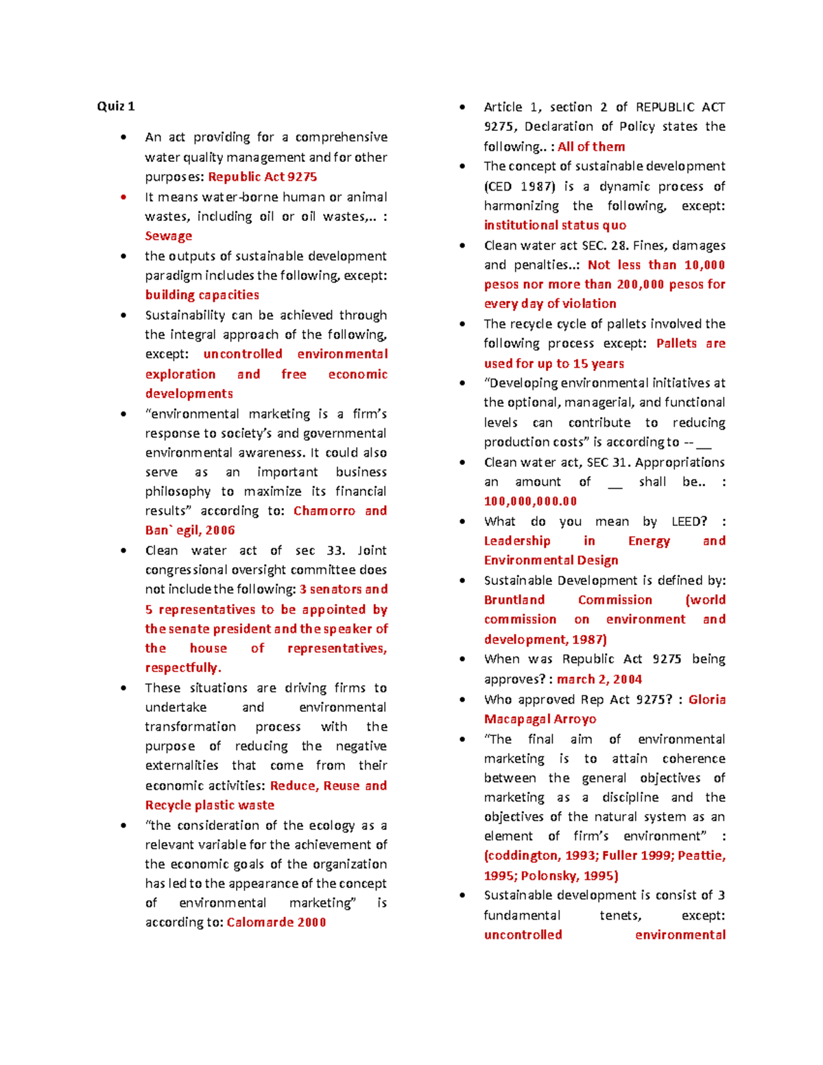 Quiz-1-2 - Quiz-1-2 - Quiz 1 An act providing for a comprehensive water ...