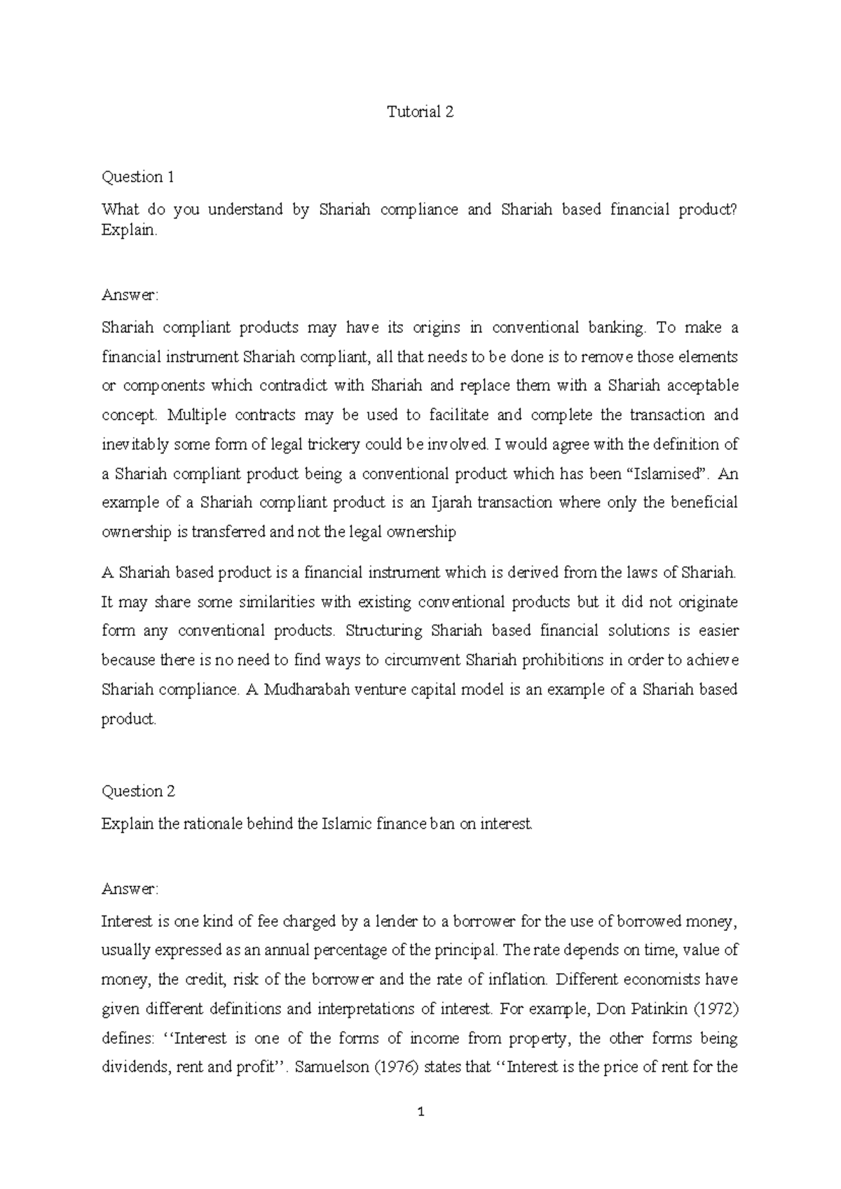 Tutorial 2 answer - Tutorial 2 Question 1 What do you understand by ...