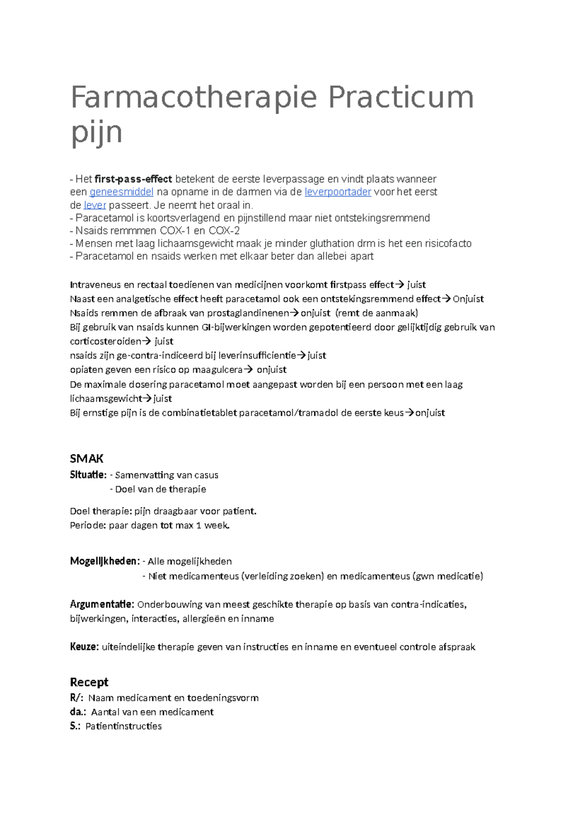 Farmacotherapie Practicum pijn - Farmacotherapie Practicum pijn Het ...