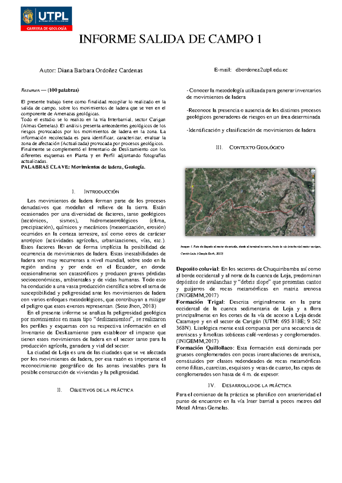Salida de campo 1 - CARRERA DE GEOLOGÍA INFORME SALIDA DE CAMPO 1 Autor ...