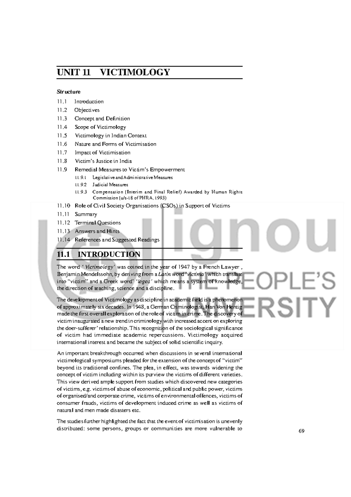 Victimology Ignou - notes - Human Rights Approaches UNIT 11 VICTIMOLOGY ...