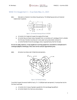 Assignment 1 - Fall 2024 - MIAE 311 Assignment 1. Assume you are the in-charge of production ...