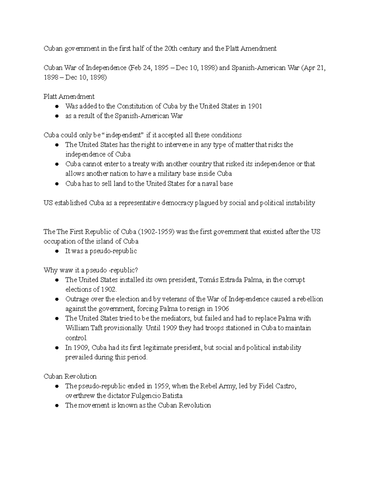 The Spanish American War and the Platt Amendment - Cuban government in ...