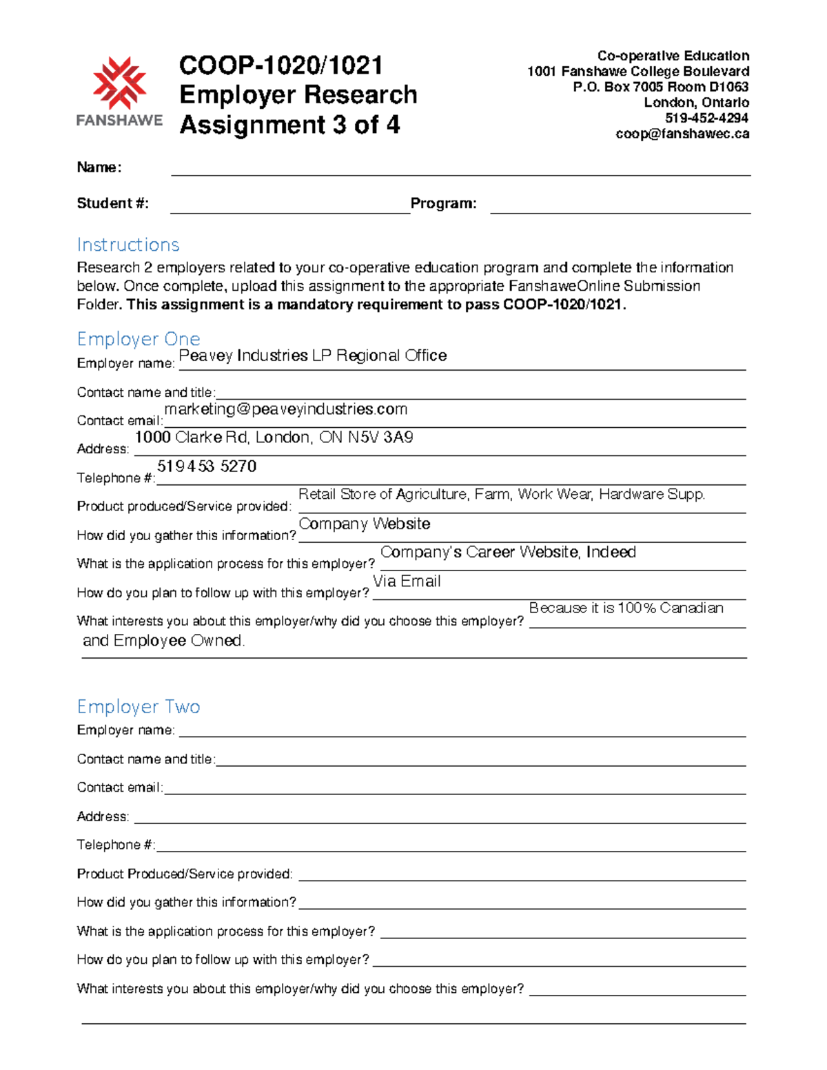 Co-operative Education - Assignment 3 - Employer Research Assignment ...