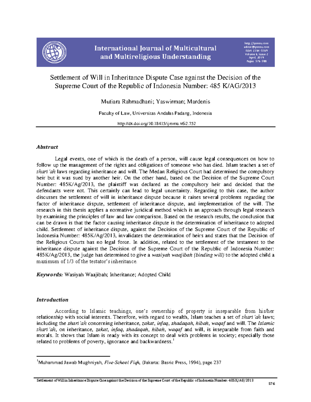 Settlement of Will in Inheritance Dispute Case - doi/10.18415/ijmmu ...