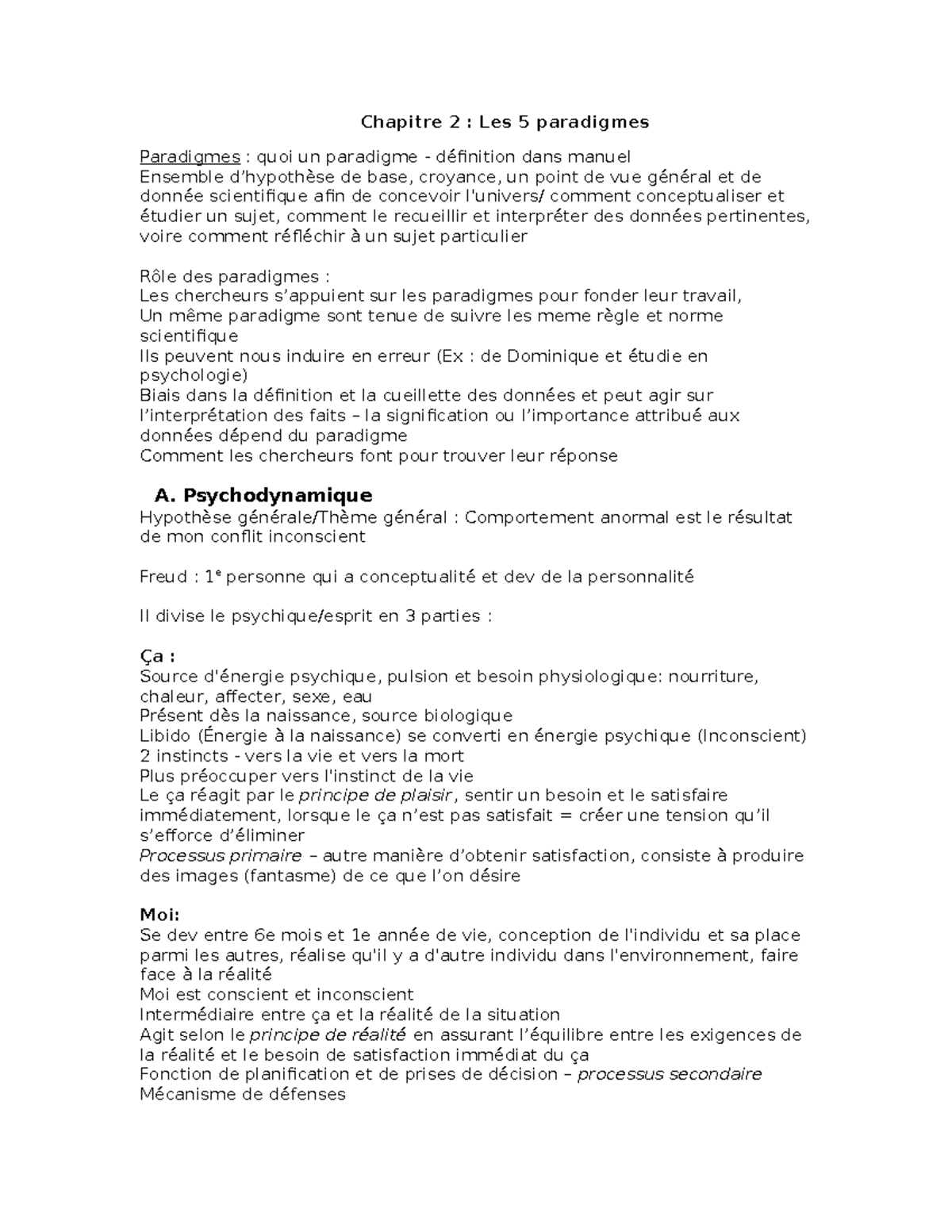 Psycho Patho Chapitre 2 - Chapitre 2 : Les 5 paradigmes Paradigmes : quoi un paradigme ...
