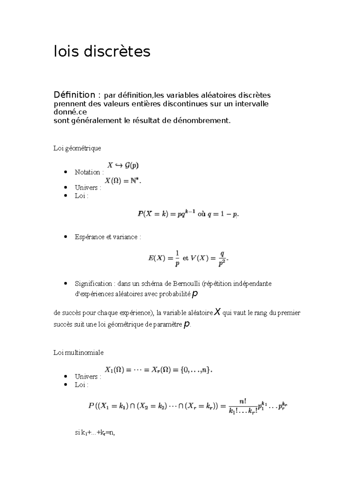 Ocra cours par pr yousfate - lois discrètes Définition : par définition ...