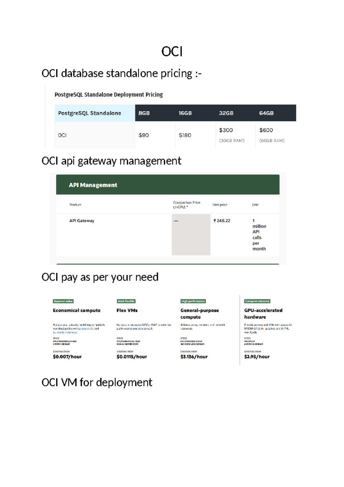 OCI pricing - Bachelor of Engineering - OCI OCI database standalone ...