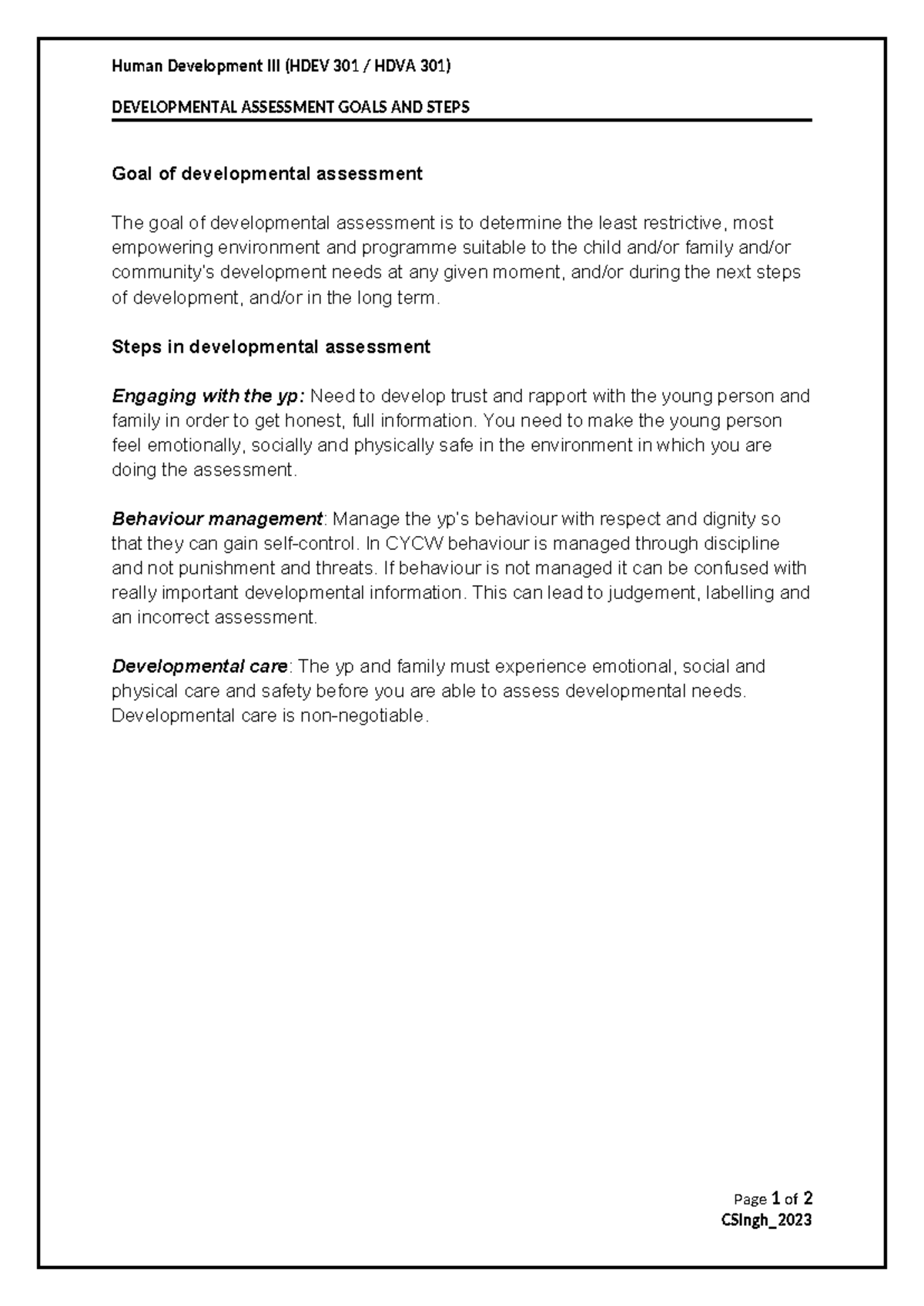 Developmental Assessment Goals and Steps - Human Development III (HDEV ...