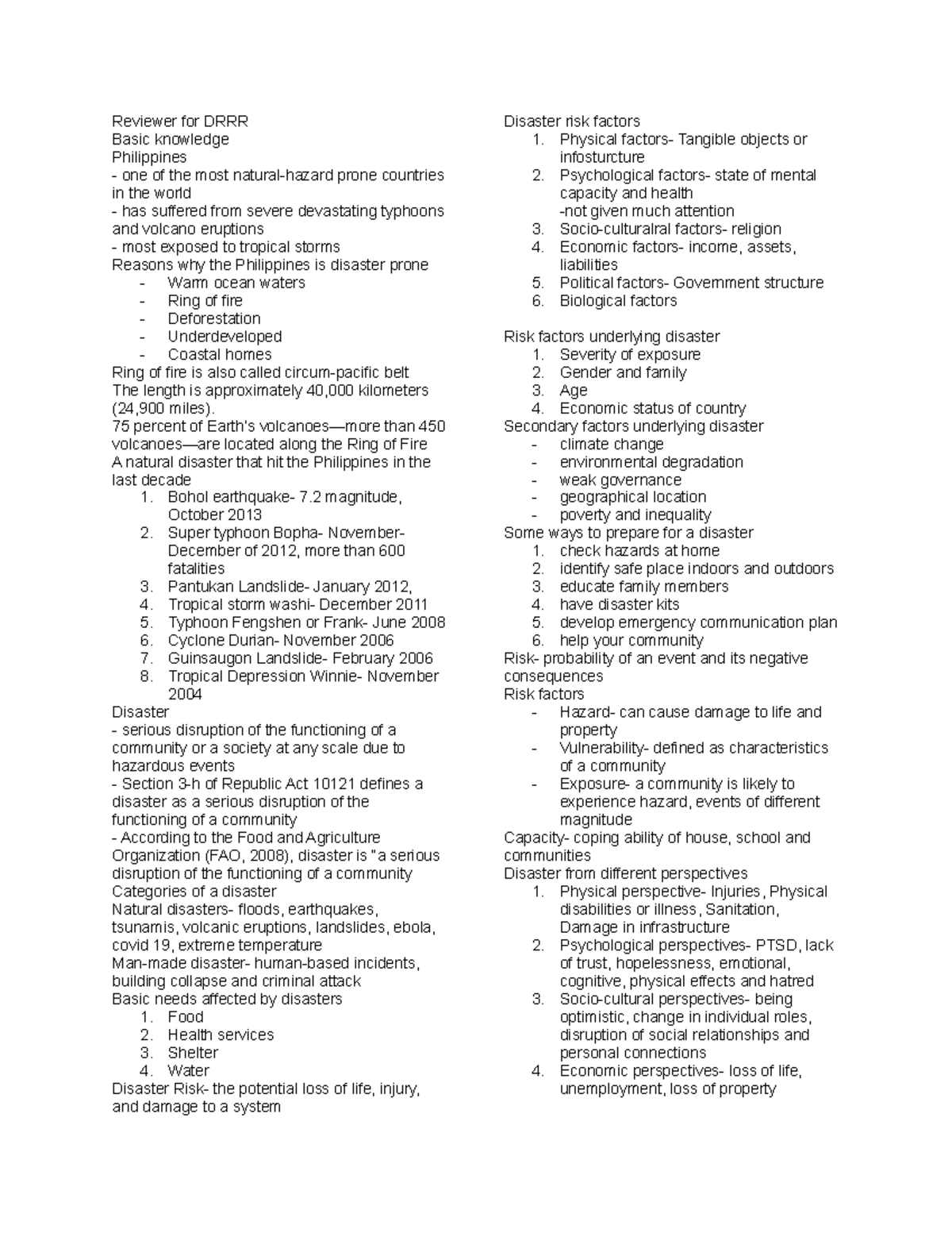 Reviewer for DRRR - Reviewer for DRRR Basic knowledge Philippines one ...