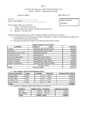 Tally prime practical question paper - Motilal Nehru College B. (H) I ...