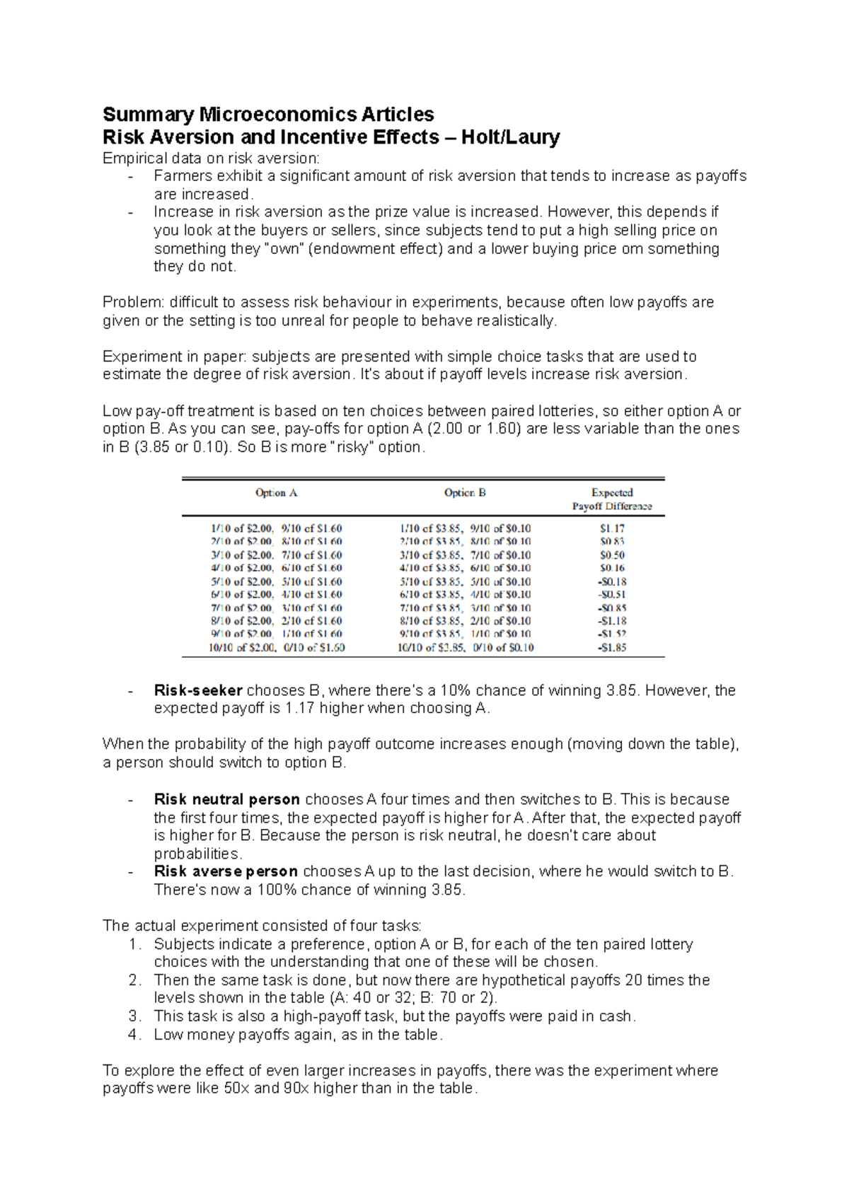 Summary Articles - Summary Microeconomics Articles Risk Aversion and ...