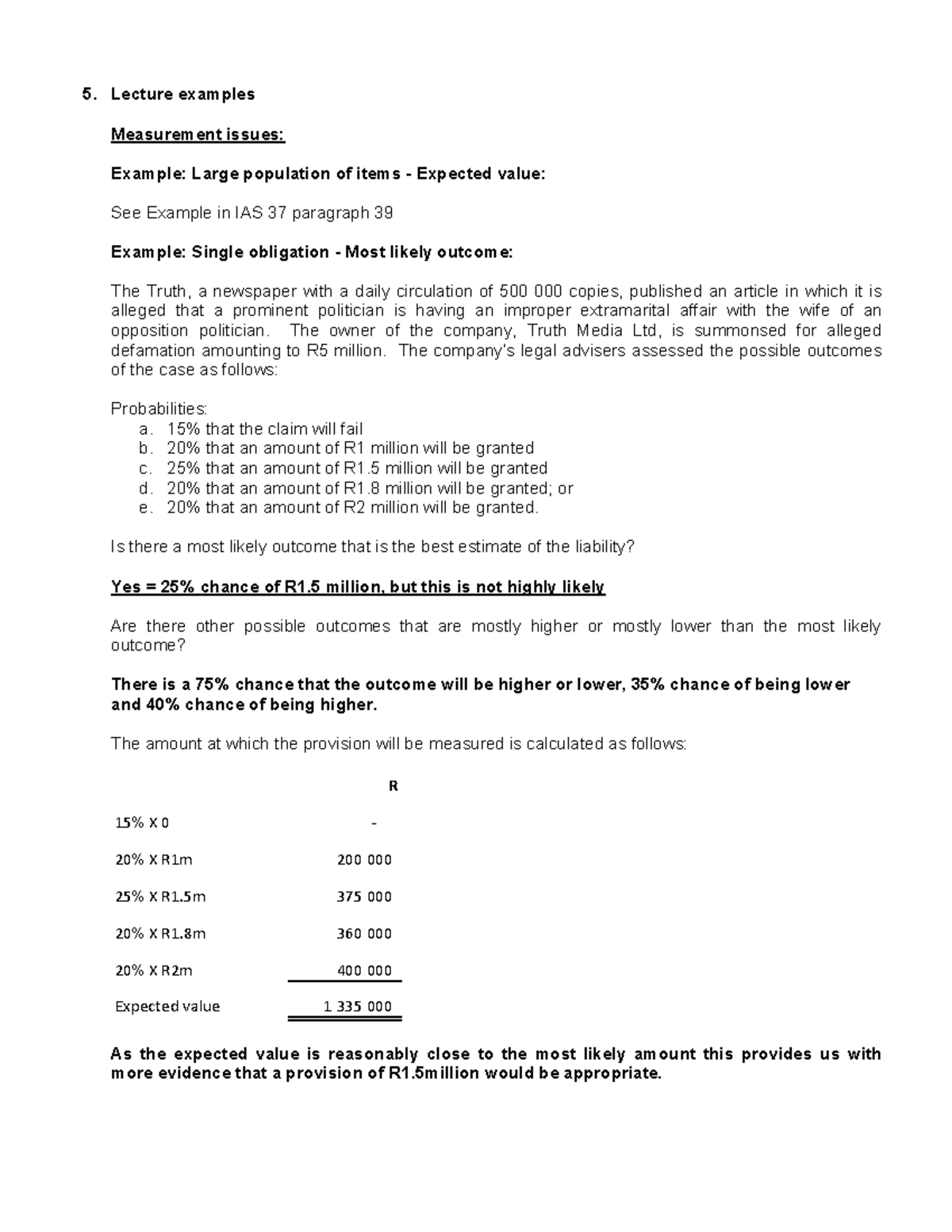 Unit 2 Provisions 2022 - Lecture example solutions - Lecture examples Measurement issues ...