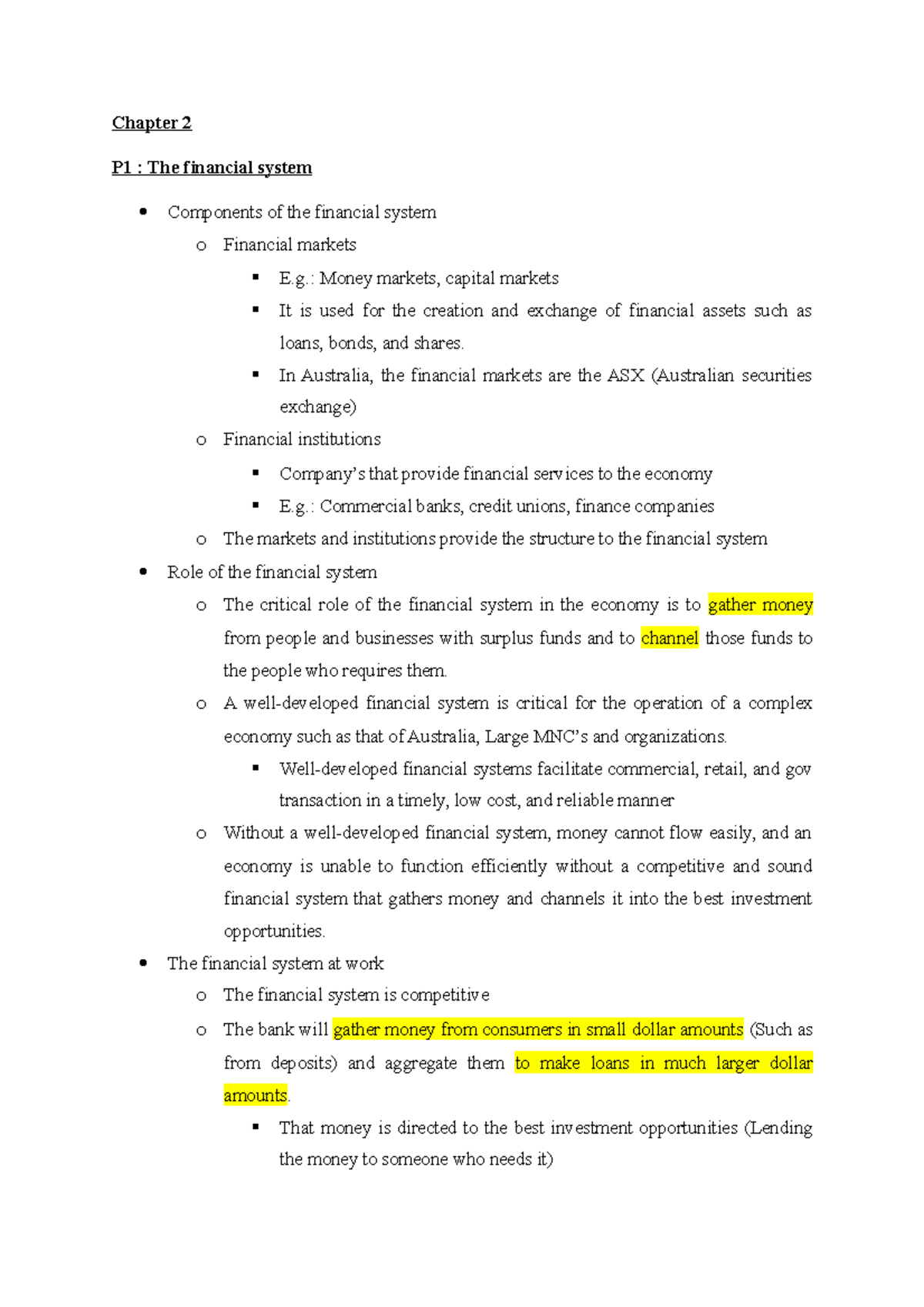 Chapter 2 - The finanical system - Chapter 2 P1 : The financial system ...