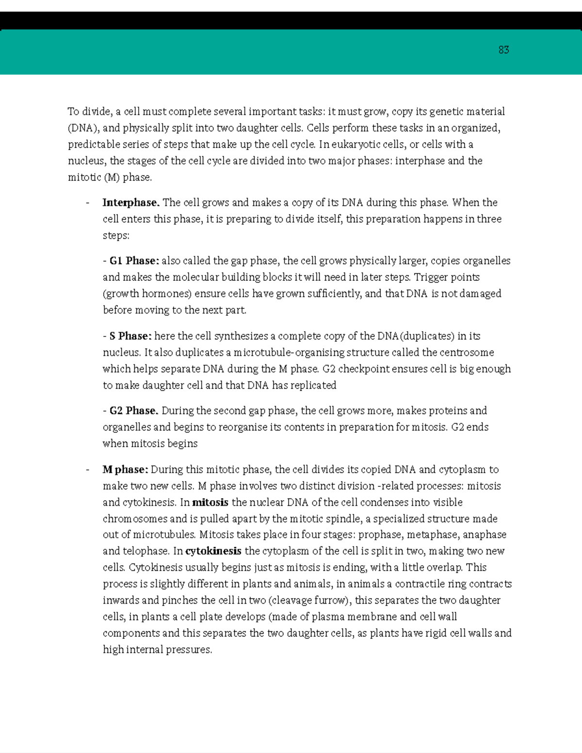 BIOL10008 Cell Cycle - Module 4 - To divide, a cell must complete ...