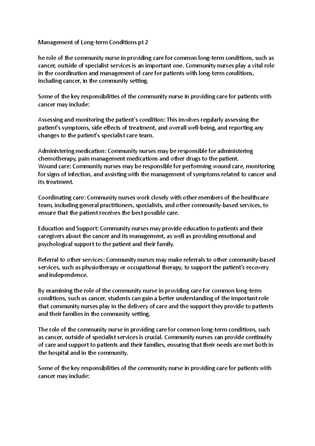 Management of Long term conditions pt 2 - Community nurses play a vital ...