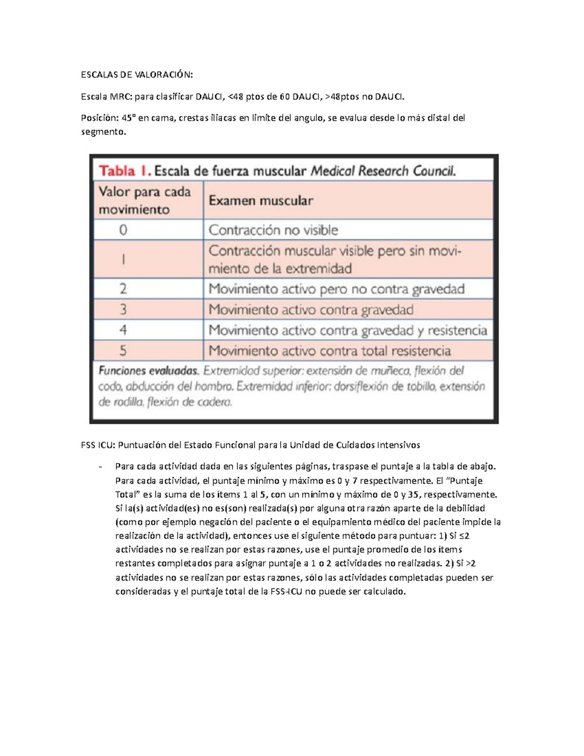 Escalas valoracion UCI+GAS,ART - ESCALAS DE VALORACIÓN: Escala MRC ...