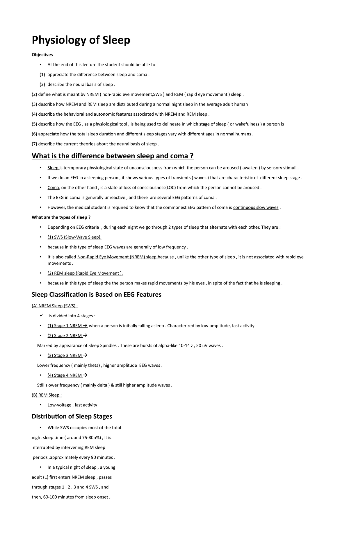 Physiology of Sleep - Physiology of Sleep Objectives - At the end of ...