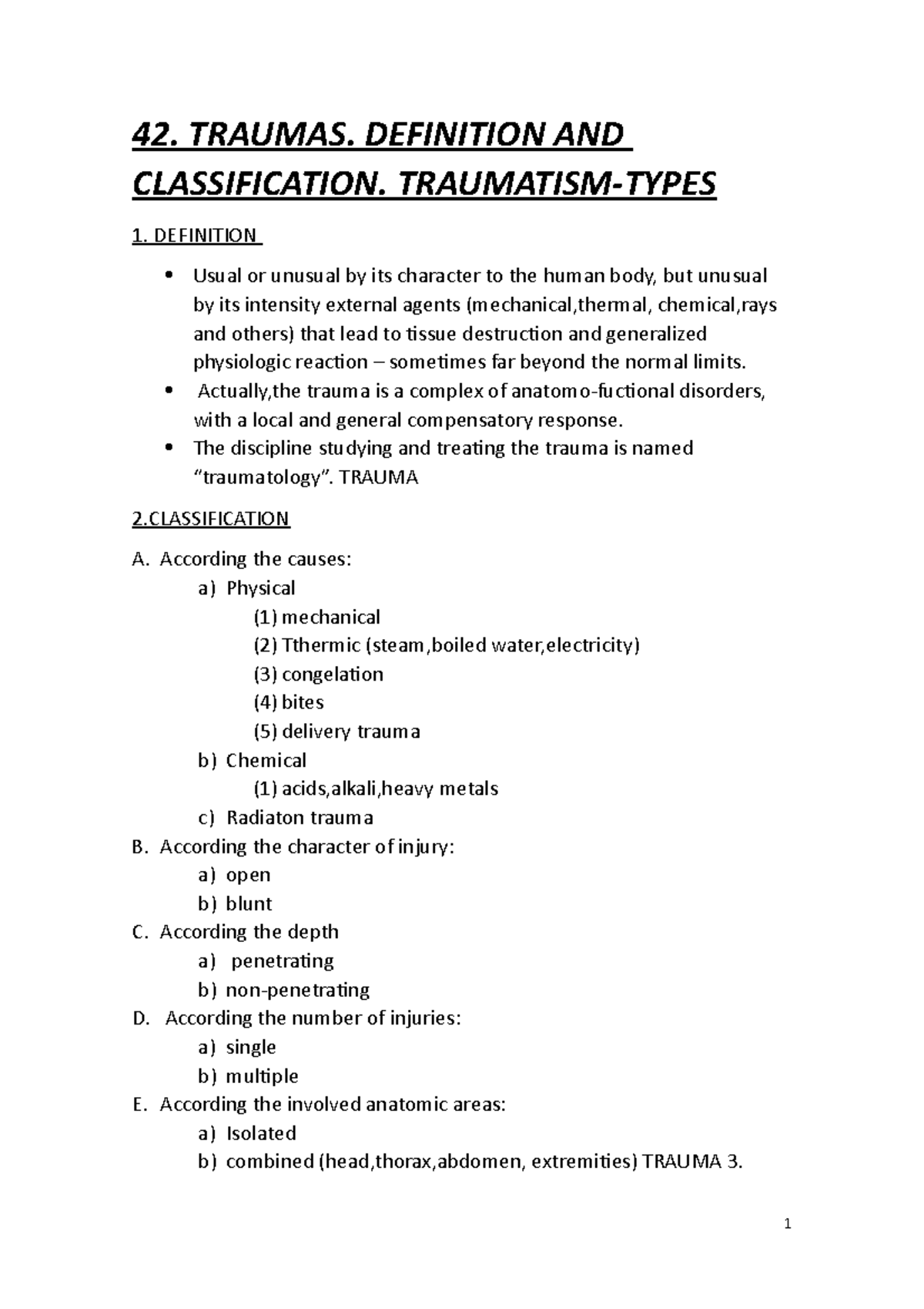 42. Traumas Introduction - 42. TRAUMAS. DEFINITION AND CLASSIFICATION ...