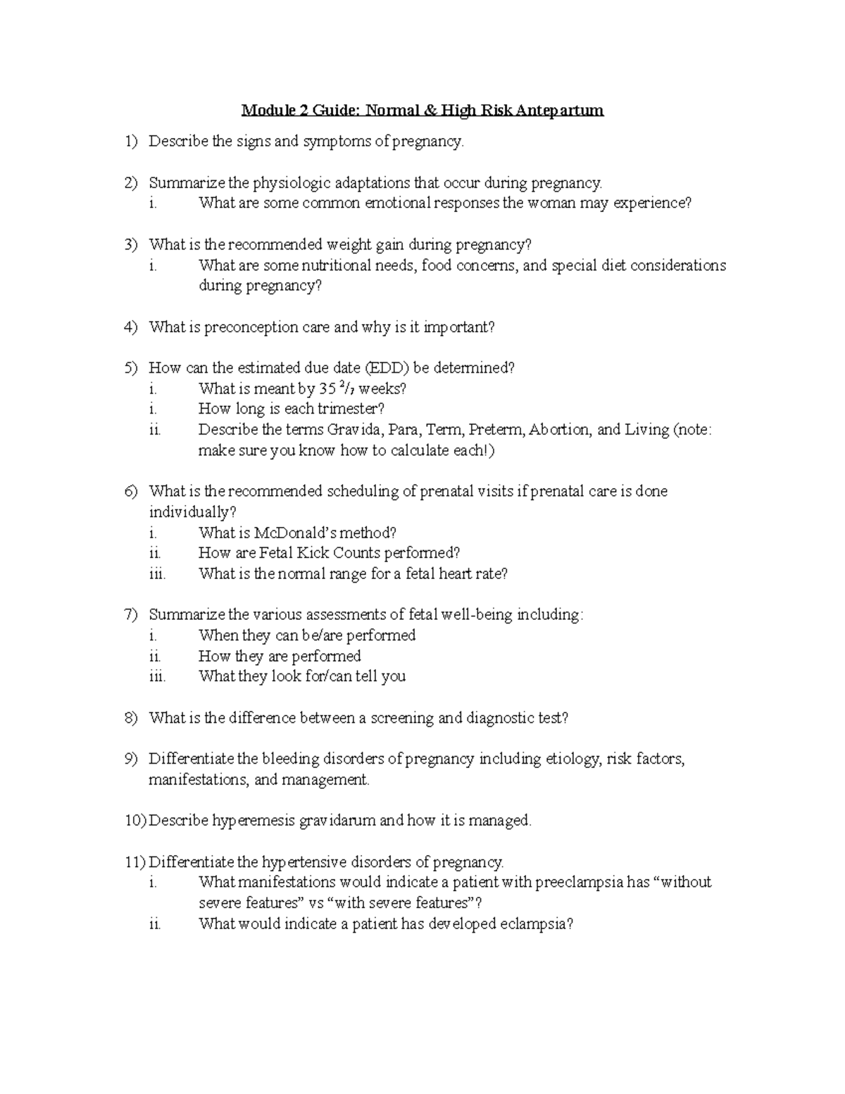 Module 2 Guide - notes - Module 2 Guide: Normal & High Risk Antepartum ...