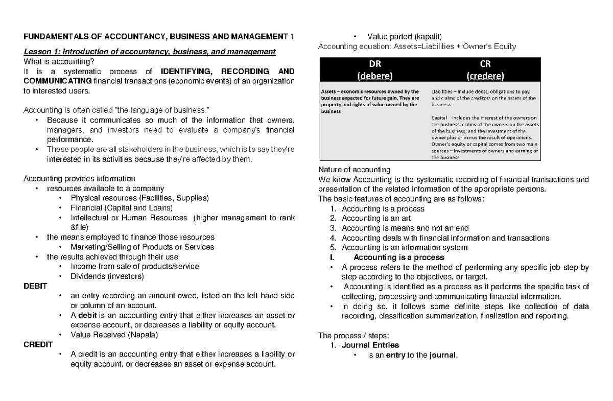 Accounting Reviewer 3RD Q - FUNDAMENTALS OF ACCOUNTANCY, BUSINESS AND ...