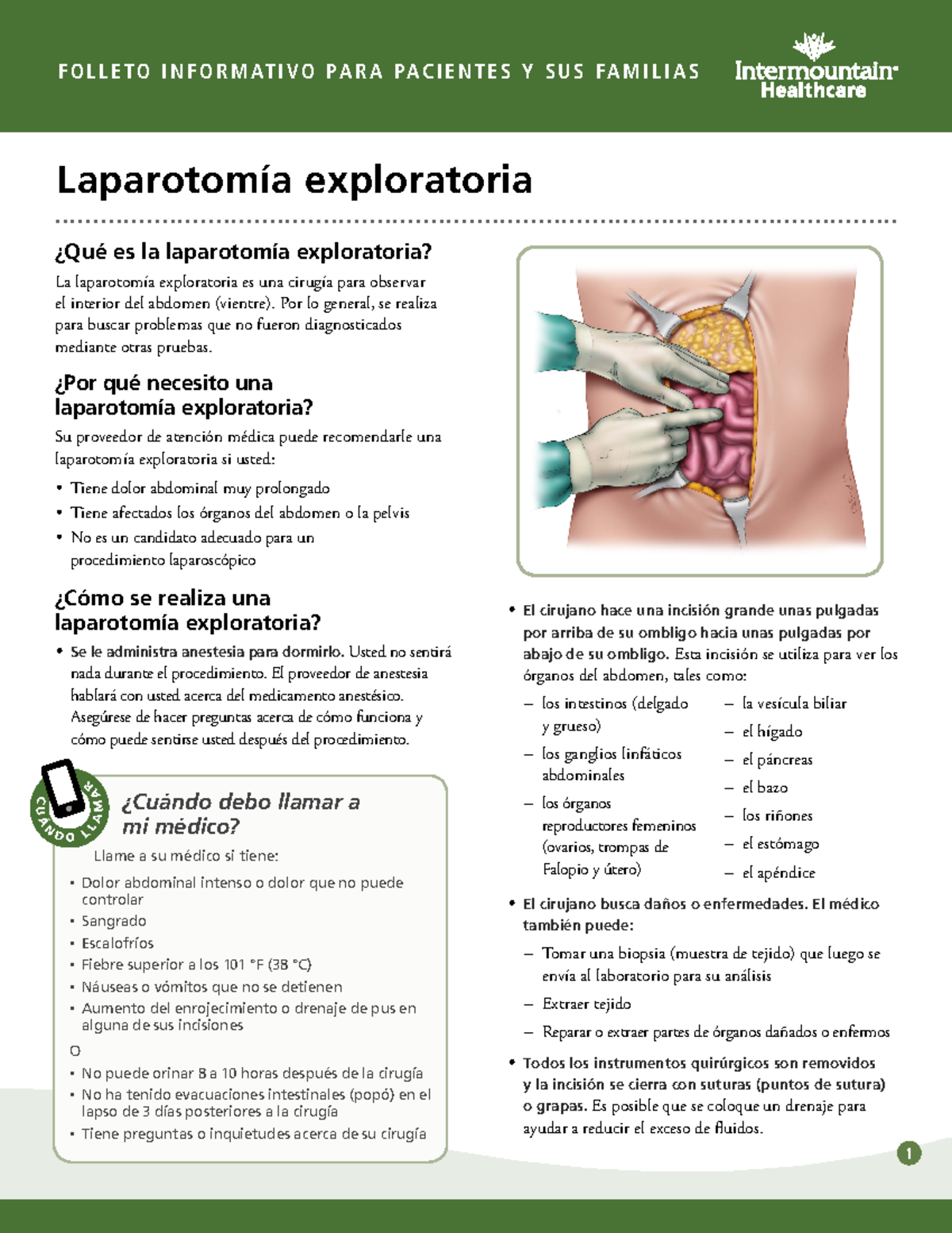 Exploratory Laparotomy Fact Sheet Spanish - F O L L E T O I N F O R M AT I V O PA R A PA C I E N ...