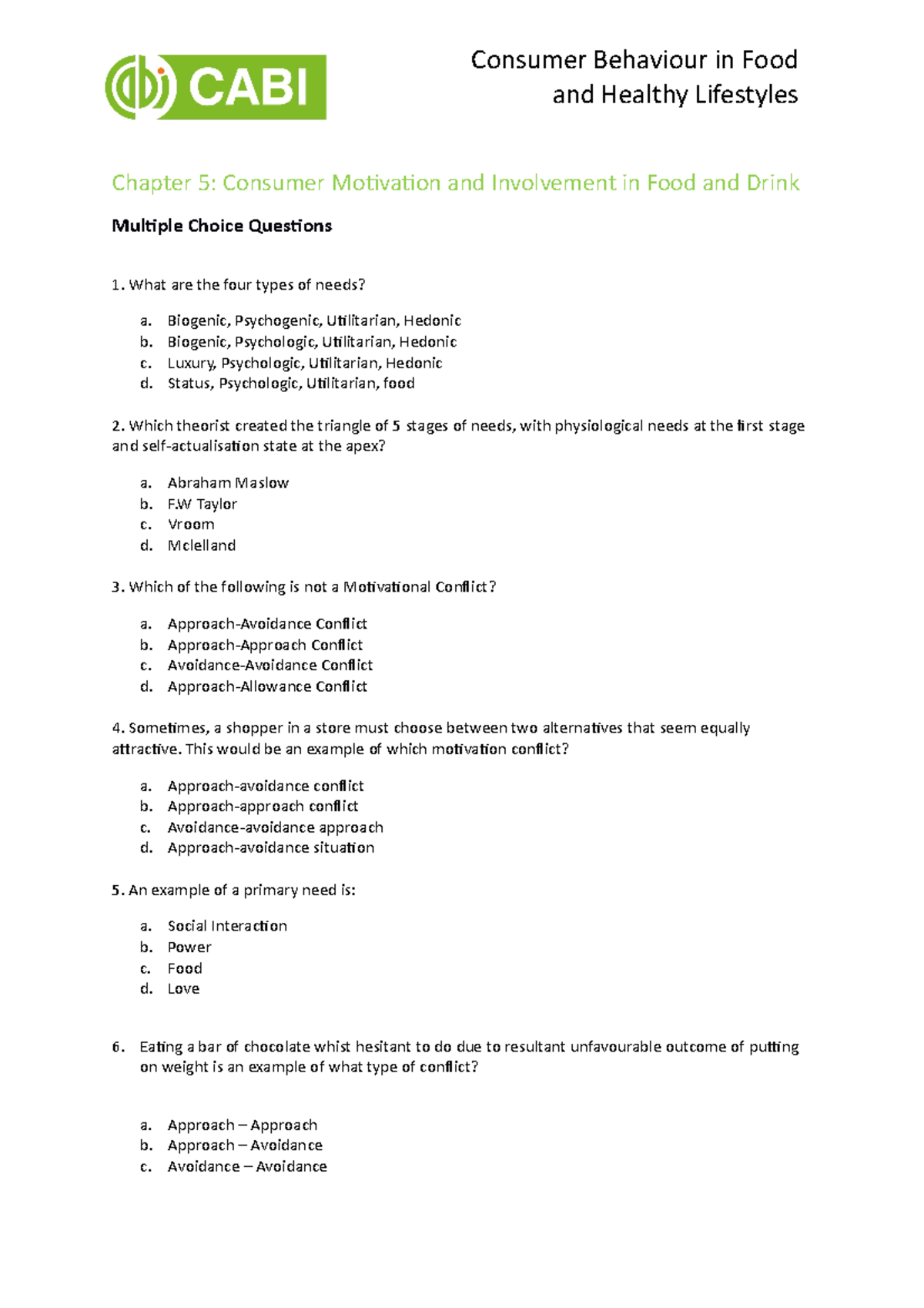 Chapter-5 edited - questions - Chapter 5: Consumer Motivation and ...